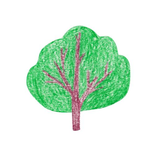 árbol verde dibujado a mano con lápices de colores estilo de dibujos animados aislado sobre