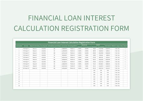 Financial Loan Interest Calculation Registration Form Excel Template