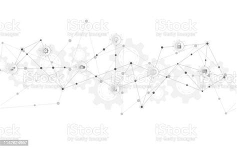 점과 선을 연결 하는 기술 추상적인 배경입니다 플랫 아이콘과 디지털 기술 및 통신 개념 컴퓨터 네트워크에 대한 스톡 벡터 아트