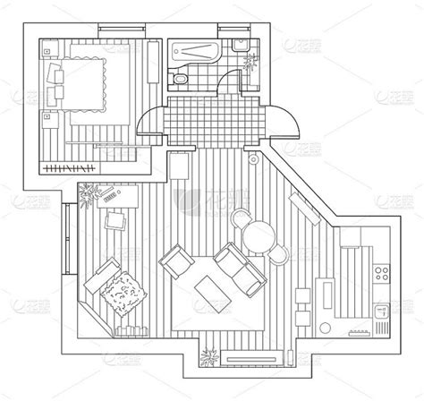 建筑计划与家具在俯视图。彩色书