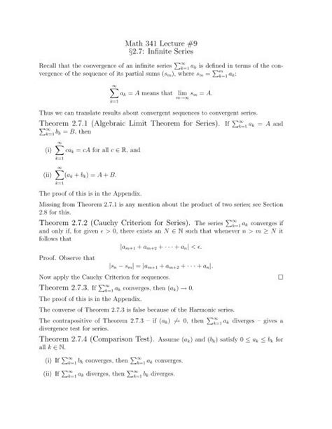 Math 341 Lecture 9 Â§27 Infinite Series Theorem 271 Algebraic