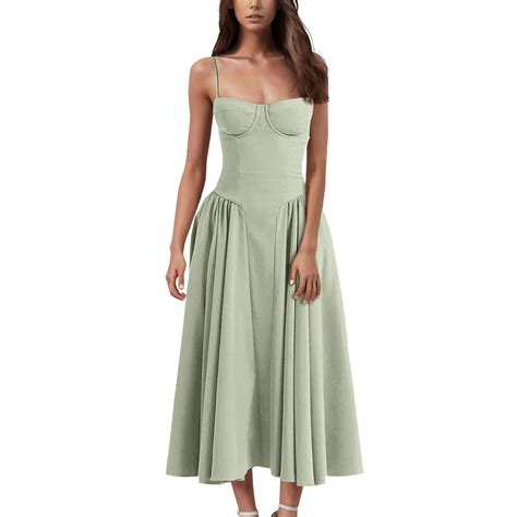 Kddylitq Sleeveless Corset Dress For Women 2024 Elegant Spaghetti Strap