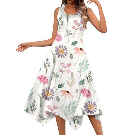 Julmcomo Beach Dresses For Women 2024 Vacation Sleeveless Floral Swing