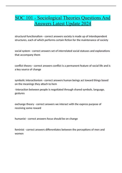 Soc 101 Sociological Theories Questions And Answers Latest Update