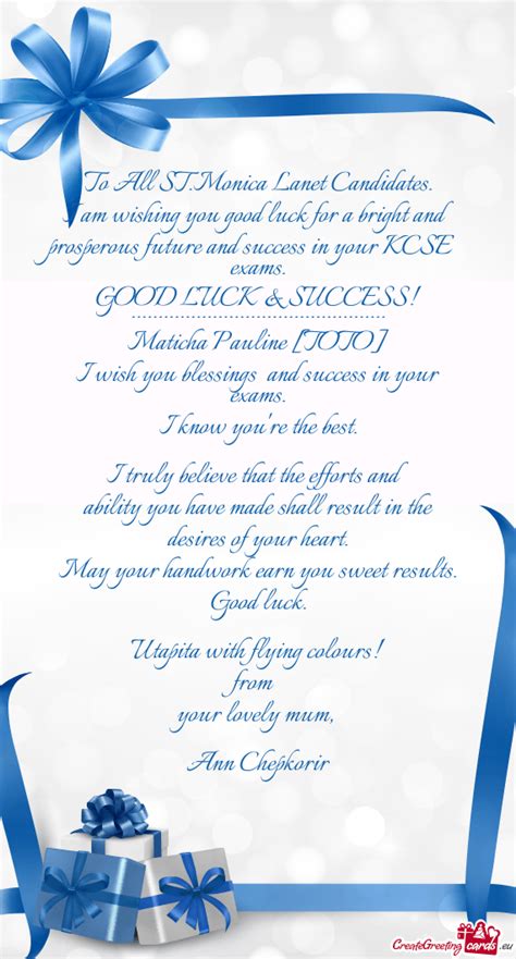 To All ST Monica Lanet Candidates Free Cards