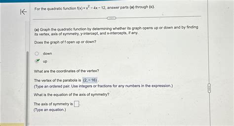 solved for the quadratic function f x x2 4x 12 ﻿answer
