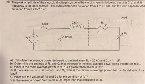 Solved 8u The Peak Amplitude Of The Sinusoidal Voltage