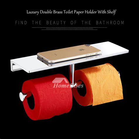 Luxury Gold Modern Double Toilet Paper Holder Polished Brass Chrome