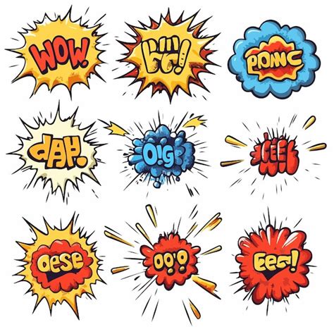 Comic Sound Speech Effect Bubbles Set Isolated On White Background