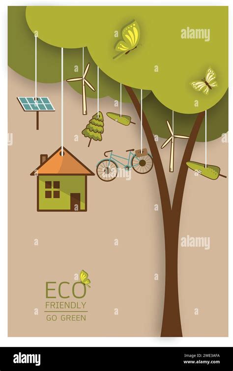 Vector Illustration Of Eco Earth With Of Wind Turbine Bike Solar
