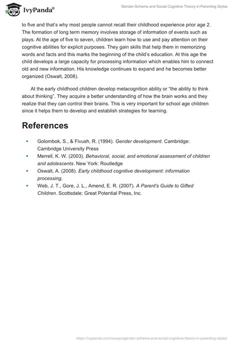 Gender Schema And Social Cognitive Theory In Parenting Styles Words Report Example