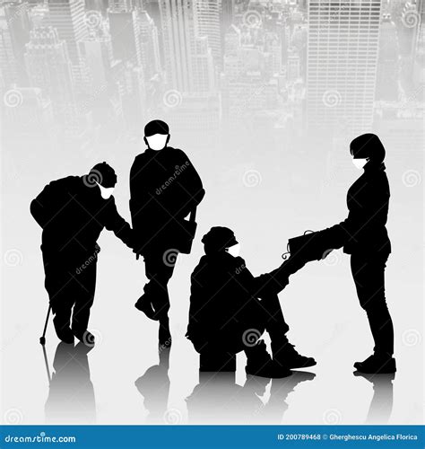 T For Homeless Man During Pandemic People Silhouettes Vector Stock