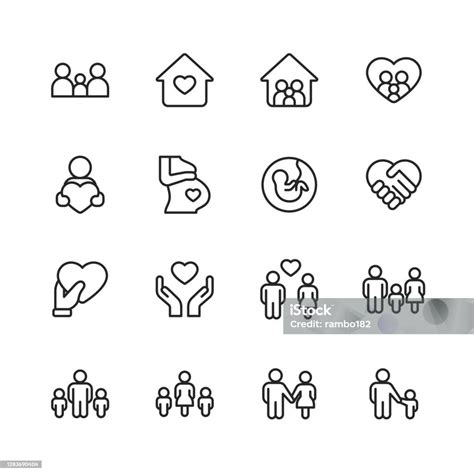 패밀리 라인 아이콘입니다 편집 가능한 스트로크 픽셀 완벽한 모바일 및 웹용 가족 부모 아버지 어머니 자녀 가정 사랑 배려 임신 악수 지원 공동체 다세대 가족 사교 모임과