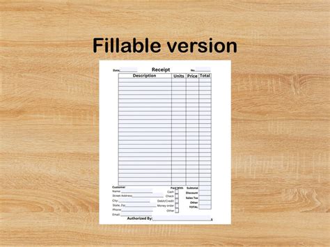 Printable Fillable Customer Receipt For Small Business Etsy
