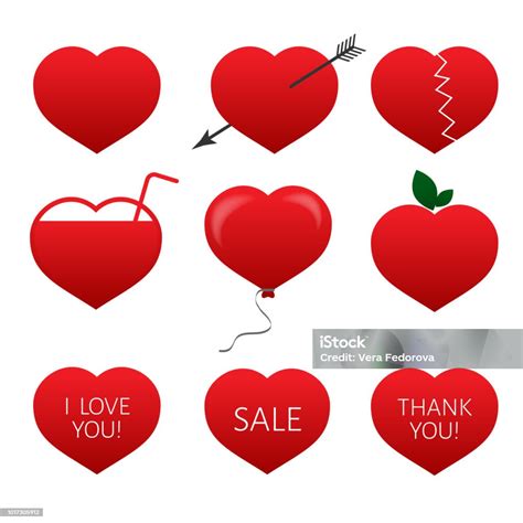 9 붉은 하트의 집합입니다 흰색 배경에 고립 된 플랫 아이콘입니다 발렌타인 데이 벡터 컬렉션입니다 사랑 이야기 기호입니다 건강 의료 테마입니다 디자인 서식 파일을 편집 하