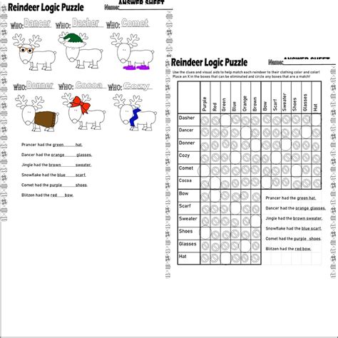 Reindeer Logic Puzzle Graph Reasoning Critical Thinking Skills Colors Christmas Math Made By