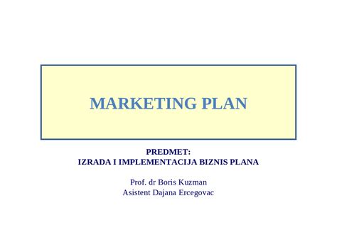 Marketing Plan Za Preduzetnistvo Vežbe Predlog Marketing Docsity