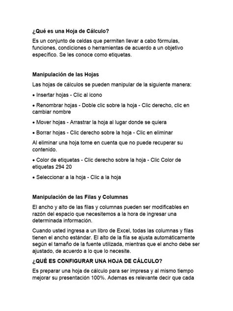 Manipulacion De La Hoja De Calculo Pdf Hoja De Cálculo Informática