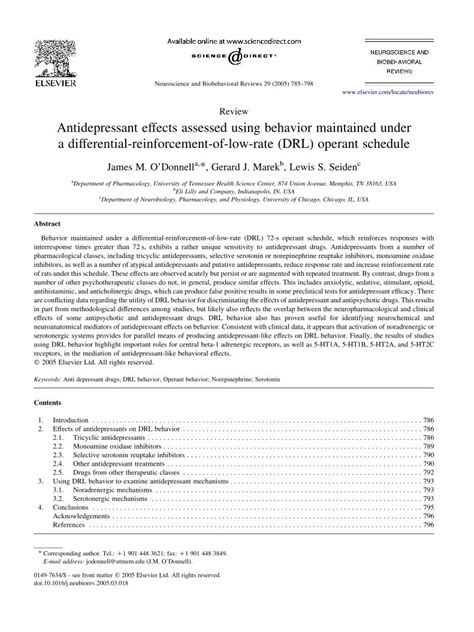 Pdf Antidepressant Effects Assessed Using Behavior Maintained Under A Differential