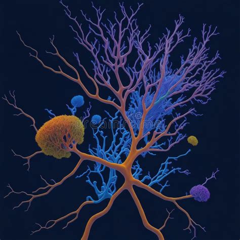 Microscopic View Of Neural Network Brain Cells Human Nervous System 3d Illustration Stock