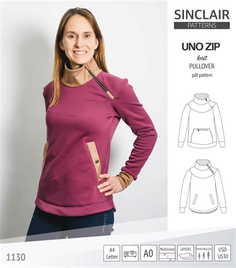 Uno Zip Pullover With A Zipper Or A Snap Button Placket Pdf Sewing