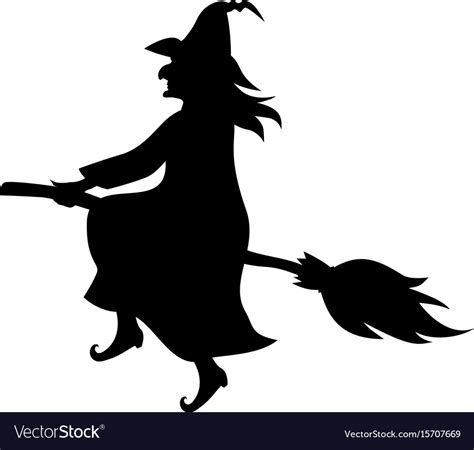 Witch On Broom Fly Silhouette Royalty Free Vector Image