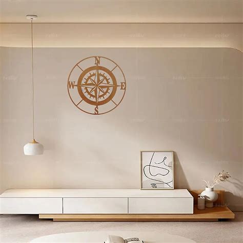 Round Compass With Rusty Finish Iron Sculpture Beach Theme Wall Art