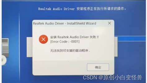 安装realtek Audio Driver失败 Error Code： 0001 安装realtek Audio Driver 0001