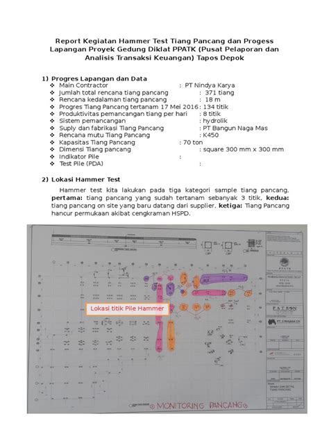 Report Kegiatan Hammer Test Tiang Pancang Dan Progess Lapangan Proyek