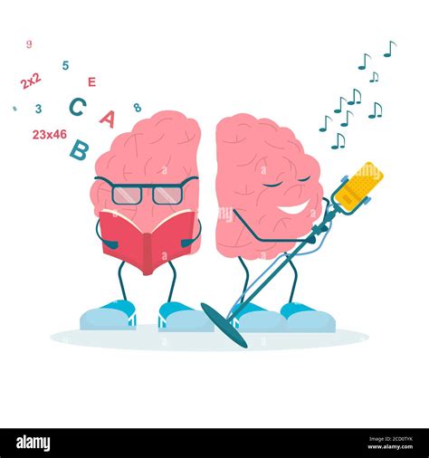 Brain Functions Illustration With Left And Right Hemispheres White