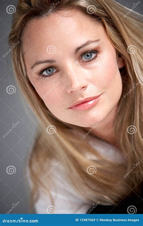 Studio Portrait Of Woman Wearing White Shirt Stock Image Image Of Cool Space
