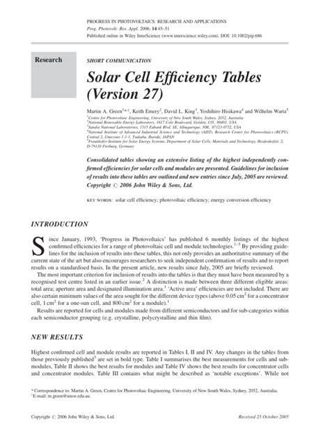 Solar Cell Efficiency Tables 2006 Pdf