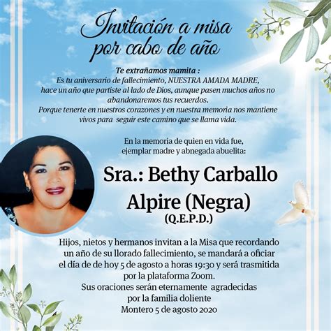 Recuerdo 🥀 Invitación A Misa Por Cabo Diario Zona Norte Facebook