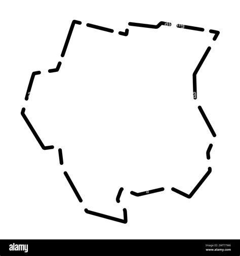 Suriname Country Simplified Map Black Broken Outline Contour On White