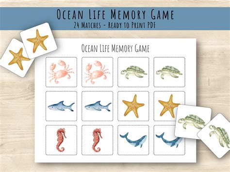 Ocean Printable Memory Game Pre School Printable Game Homeschool