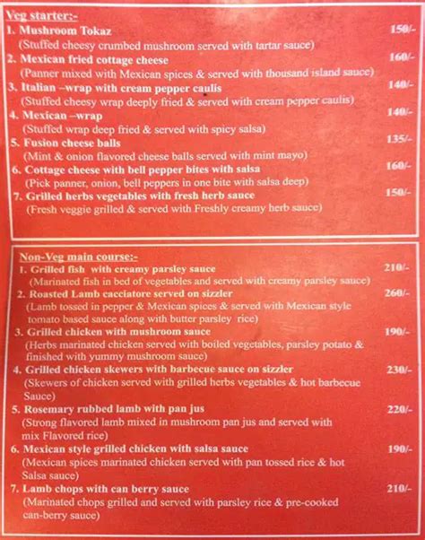 Menu At Chefs Creation Bengaluru 4th Floor