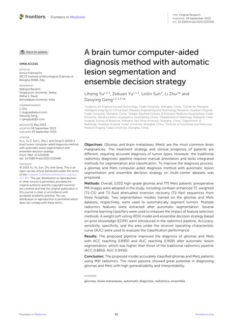 Pdf A Brain Tumor Computer Aided Diagnosis Method With Automatic