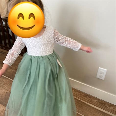 White Lace Flower Girl Dress Sage Green Long Sleeve Wedding Dress