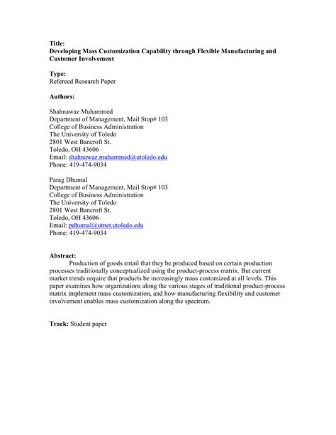 Pdf Developing Mass Customization Capability Through Flexible