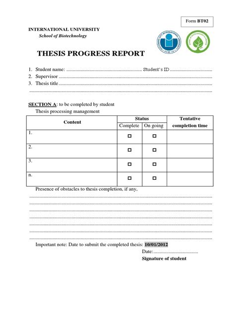 Thesis Progress Report Pdf Thesis Behavior Modification
