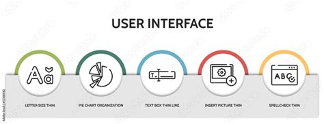 Set Of 5 Thin Line User Interface Icons With Infographic Template Outline Icons Including