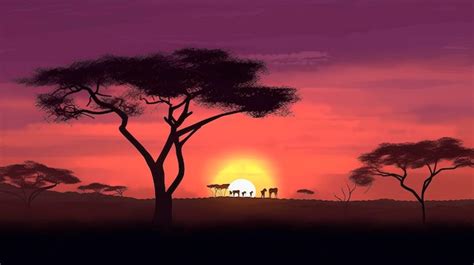 Premium AI Image A Sunset With A Tree And A Sunset In The Background