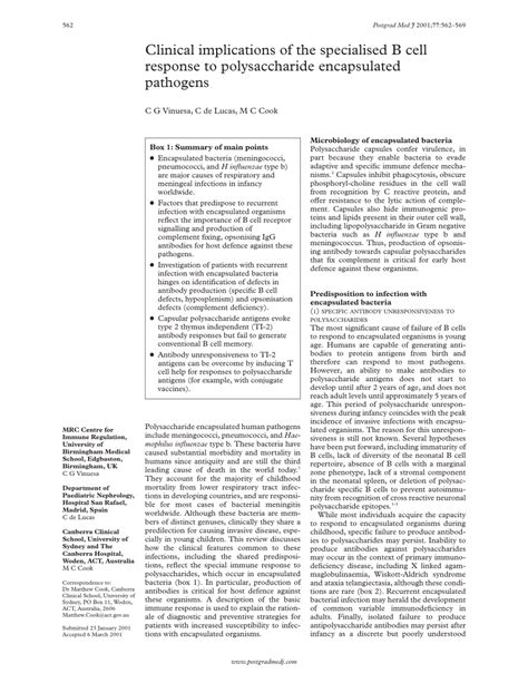 Pdf Clinical Implications Of The Specialised B Cell Response To Polysaccharide Encapsulated