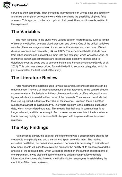 The Clinical Implications Of Cognitive Impairment 876 Words Essay