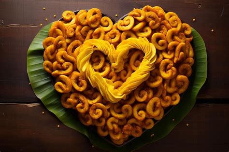 Jalebi In Heart Shape On Banana Leaf Premium Ai Generated Image