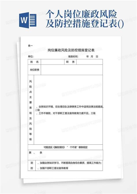 个人岗位廉政风险及防控措施登记表word模板下载编号lpogvkkz熊猫办公