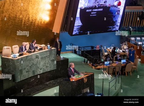 Un Secretary General Antonio Guterres Delivers A Speech At The 77th