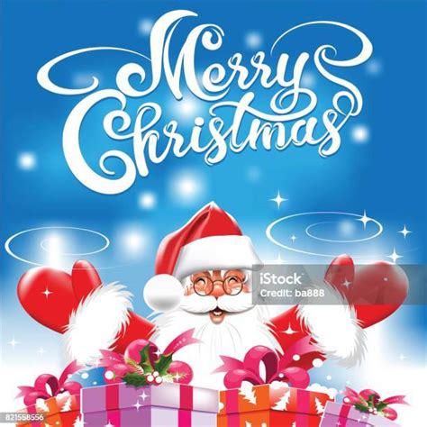 산타 클로스 메리 크리스마스 텍스트와 함께 크리스마스 카드 12월에 대한 스톡 벡터 아트 및 기타 이미지 12월 겨울 계절 Istock