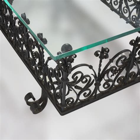 Antique Arts And Crafts Yellin School Wrought Iron And Glass Low Table