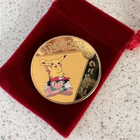 Pokemon Pikachu Ash Ketchum Gold Plated Collectible Coin Card Gift Set Souvenir Eur